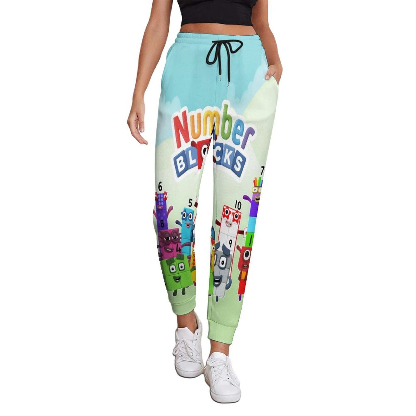 Womens Number Cartoon Show Block Sweatpants with Pockets Elastic Waist ...