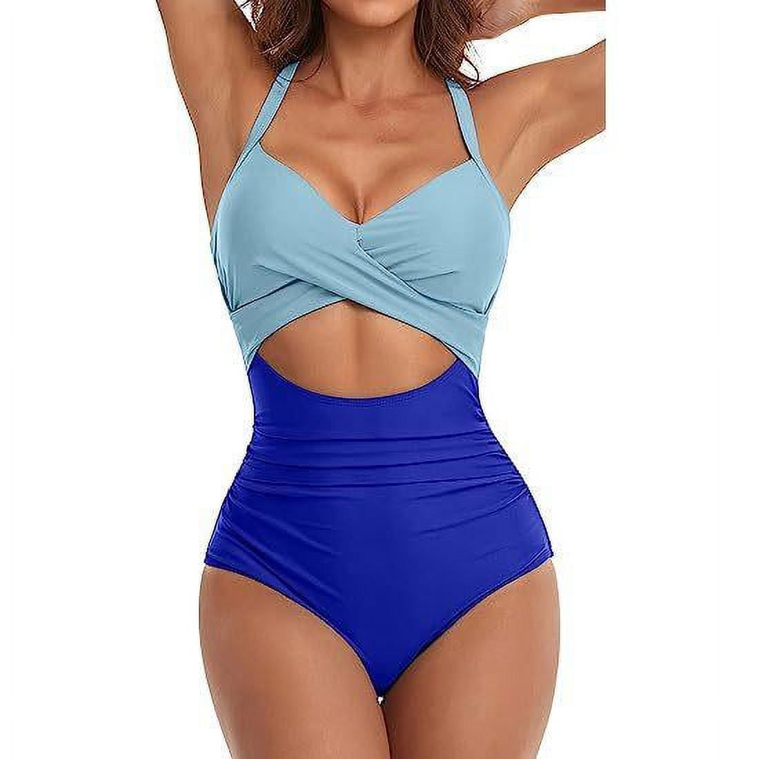 Womens One Piece Swimsuit Tummy Control V Neck Bathing Suits Sexy Cross