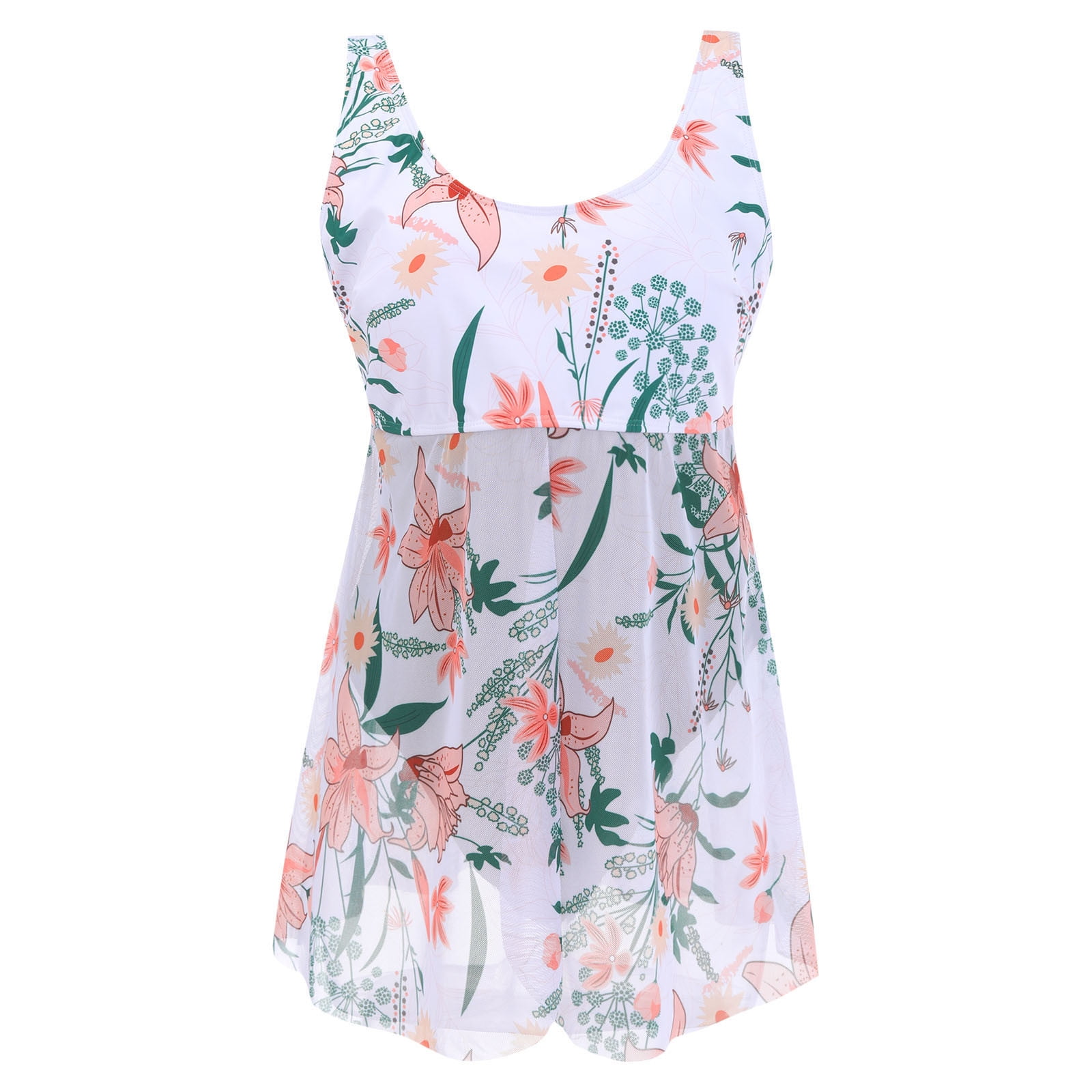 Womens One Piece Floral Scoop Neck Bikini Long Skirt Bathing Suit (XXL ...