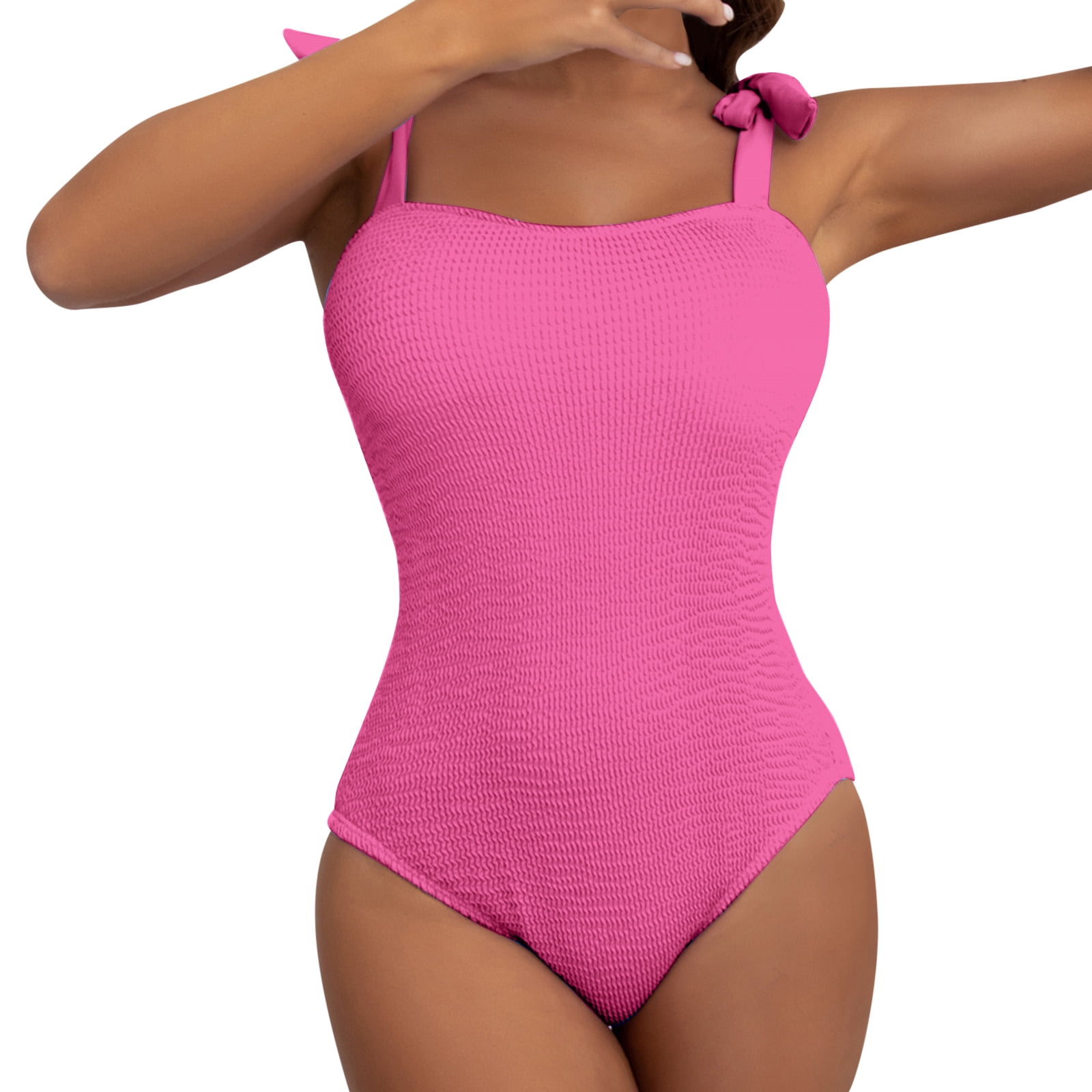 Womens One Piece Swimsuits Tummy Control Summer Beach Solid Pleated
