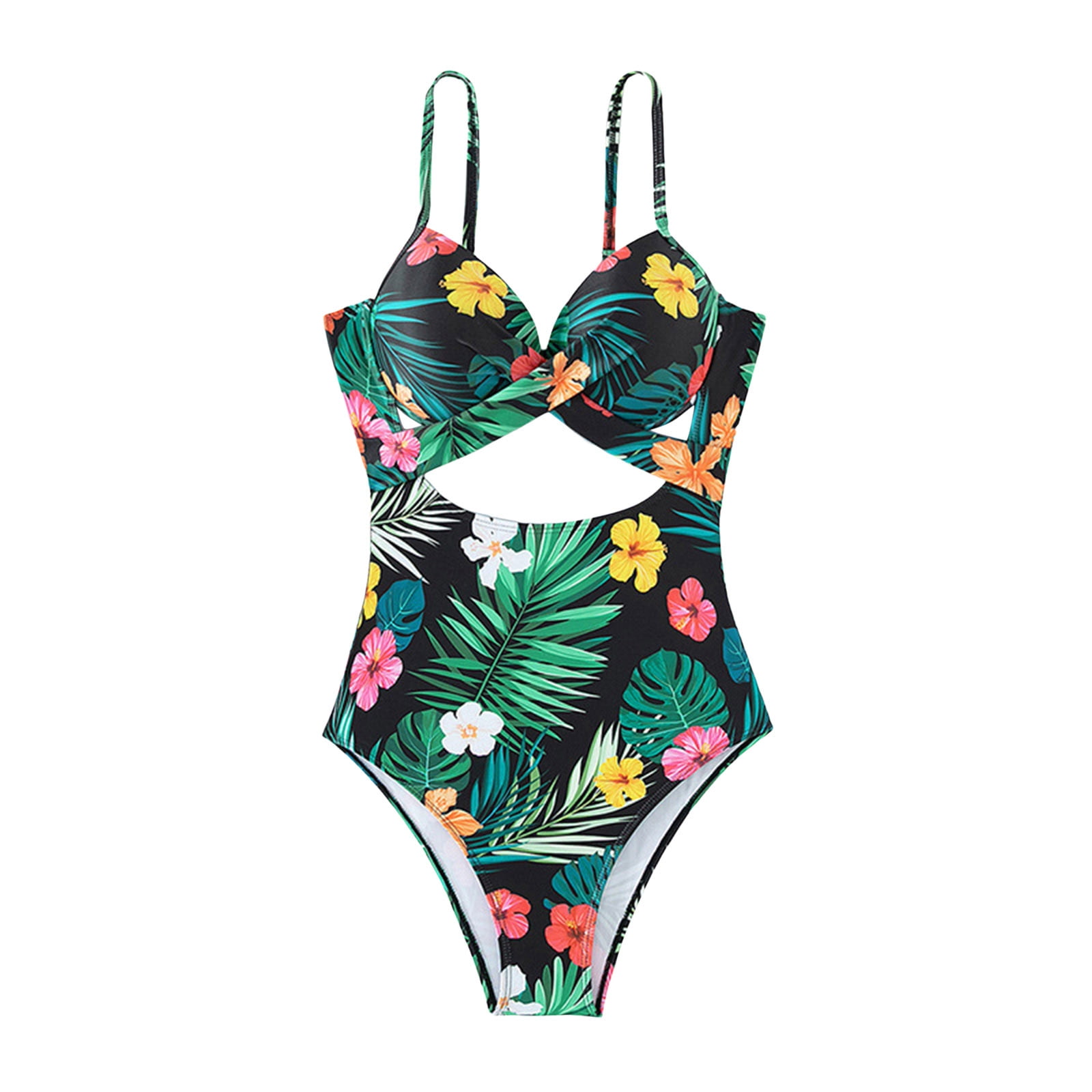 Womens One Piece Swimsuits Vintage Tropical Floral Print Cutout Bathing ...