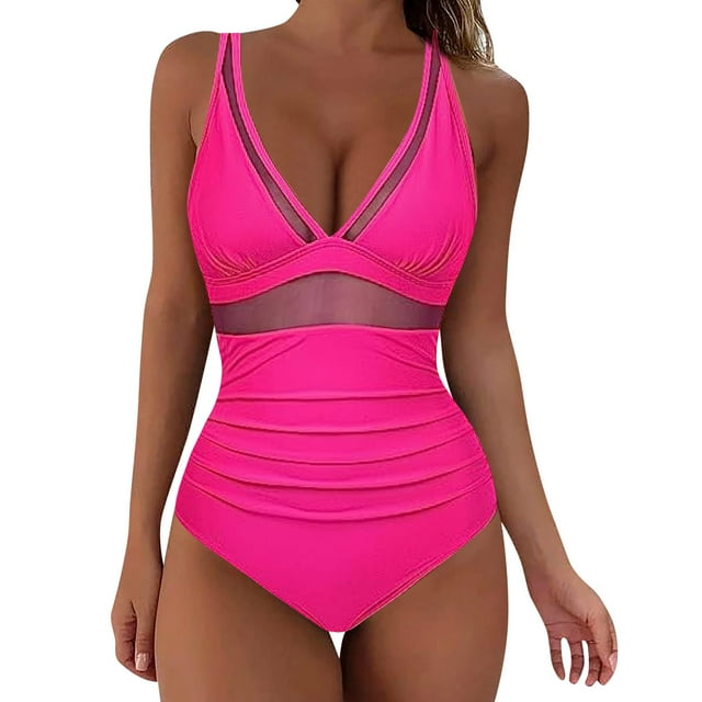 Womens One Piece Swimsuits Women Sexy Mesh Tummy Siamese Control