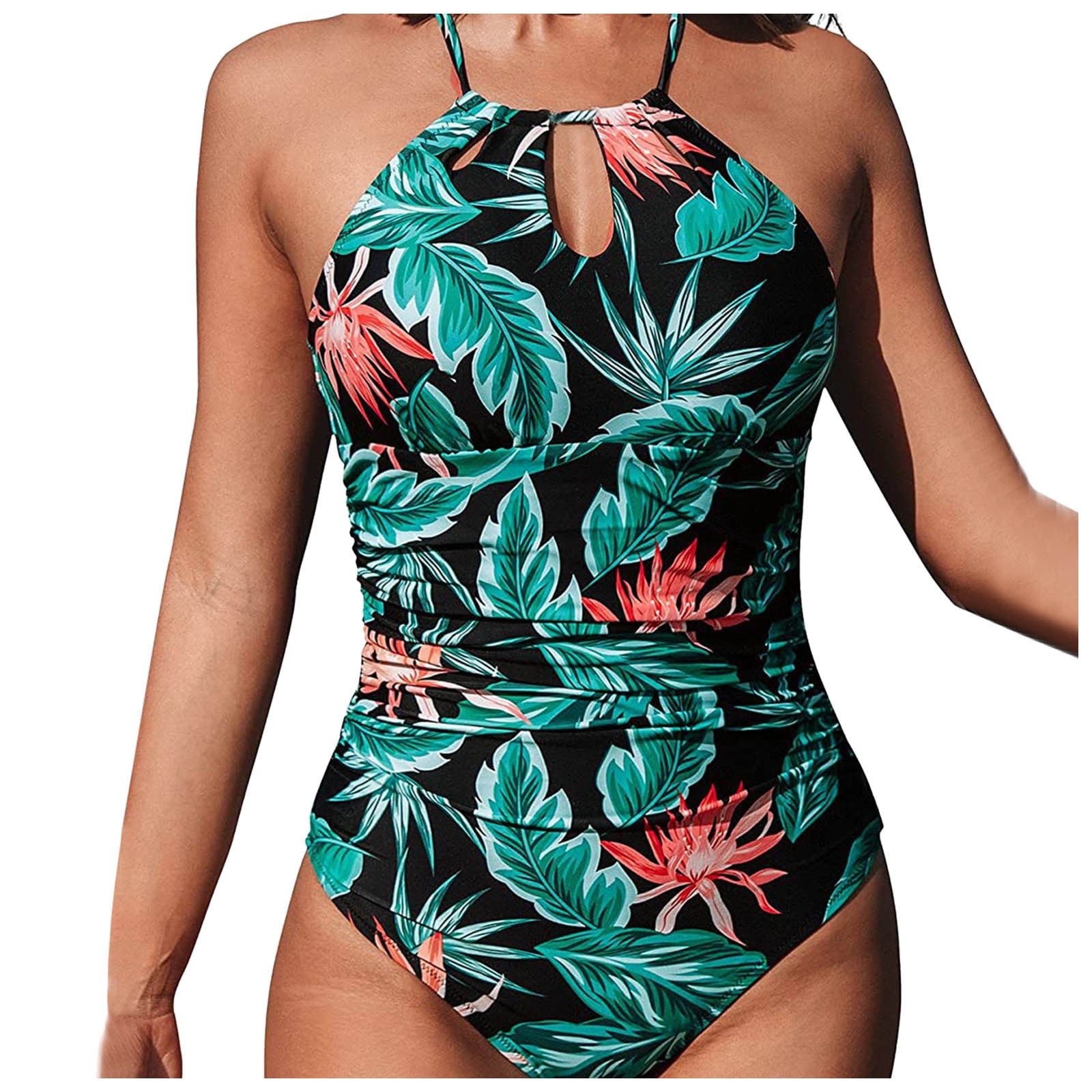 Womens One Piece Swimsuits Womens Solid Color Covering Belly High