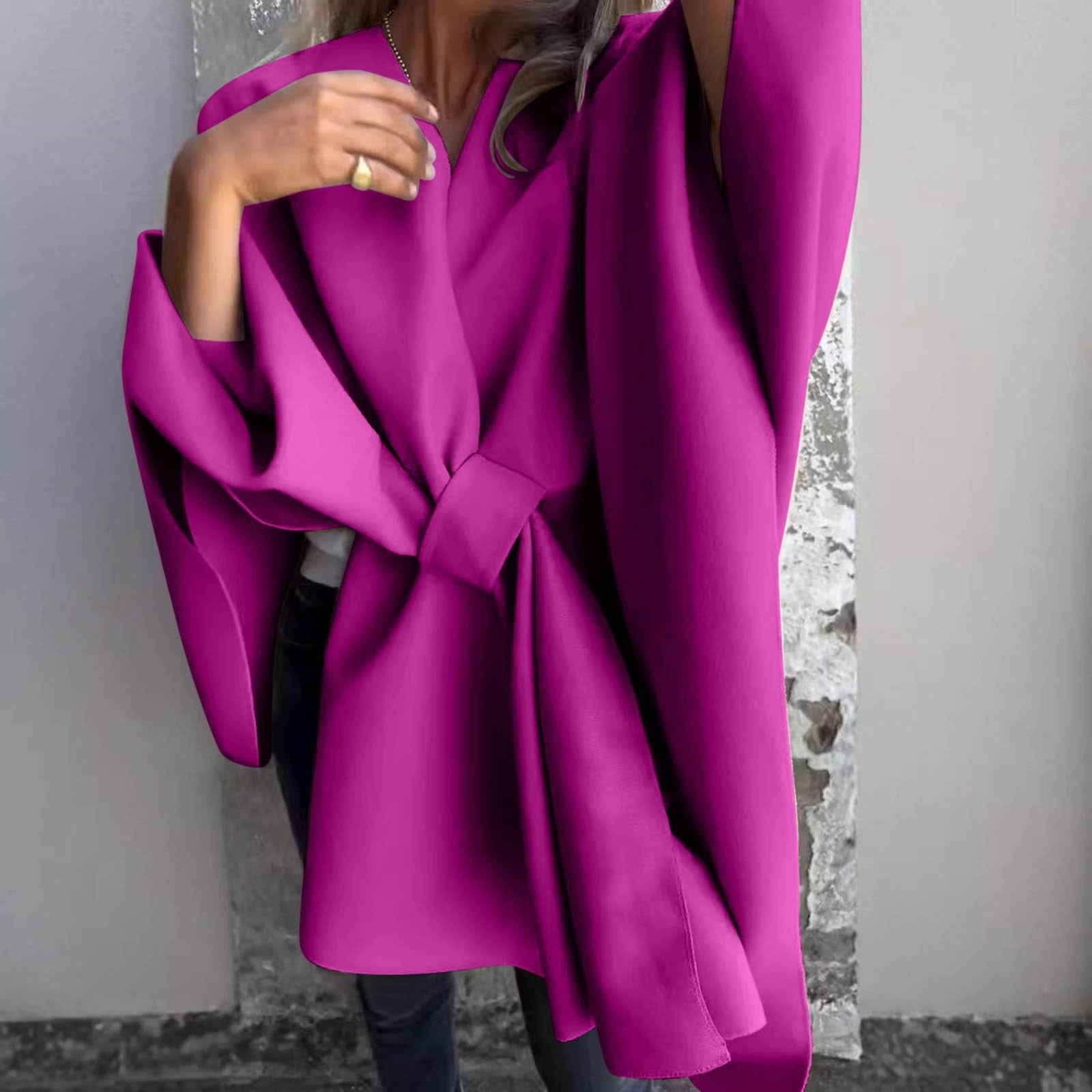 Womens Open Front Cardigan Coat Oversized Bat Sleeve Overcoat Warm ...