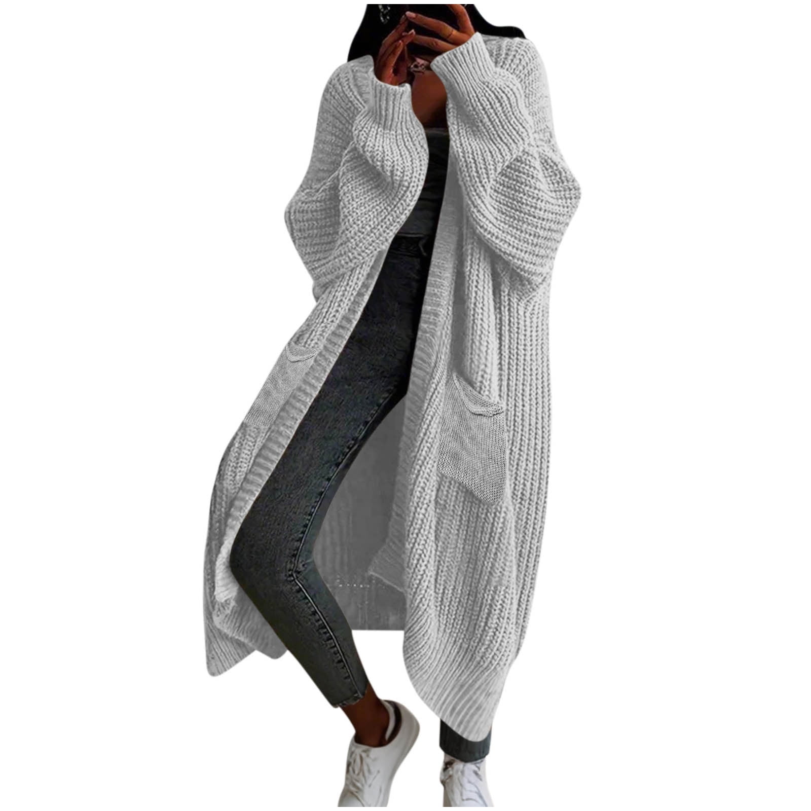 Womens Open Front Long Cardigans Sweaters Lightweight Knit Solid Color ...
