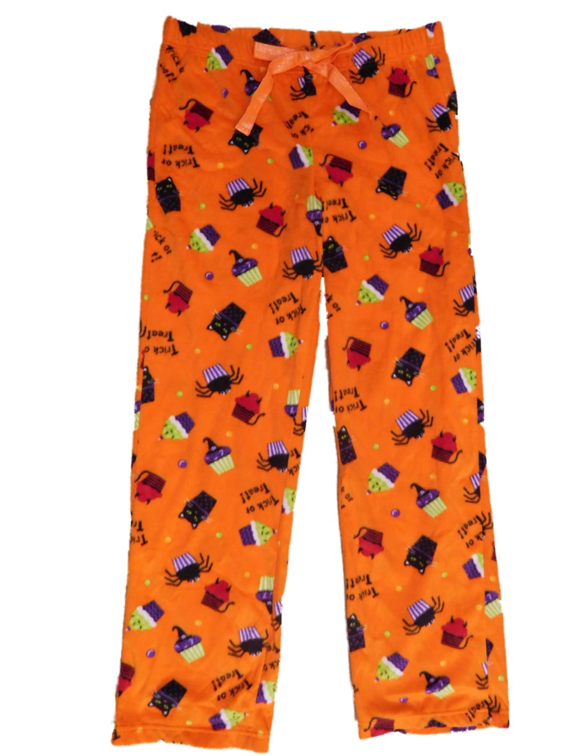 Womens Orange Fleece Halloween Sleep Pants Kitty Cupcake Pajama Bottoms ...