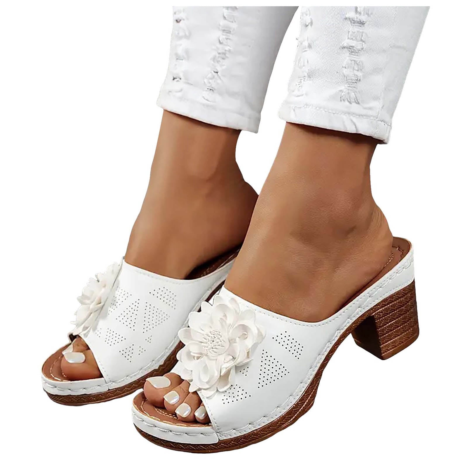 Womens Orthopedic Platform High Heels Sandals Bohemian Flower Peep Toe ...