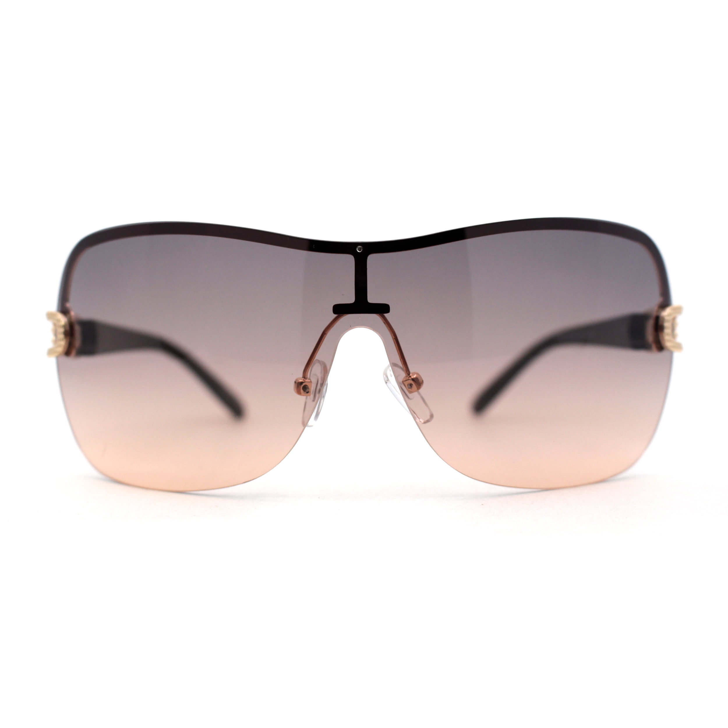Womens Oversize Shield Curved Wrap Around Designer Sunglasses Gold ...