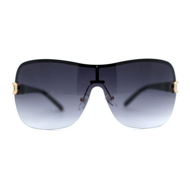 Womens Coy Metal Jewel Designer Fashion Shield Wrap Sunglasses Silver ...