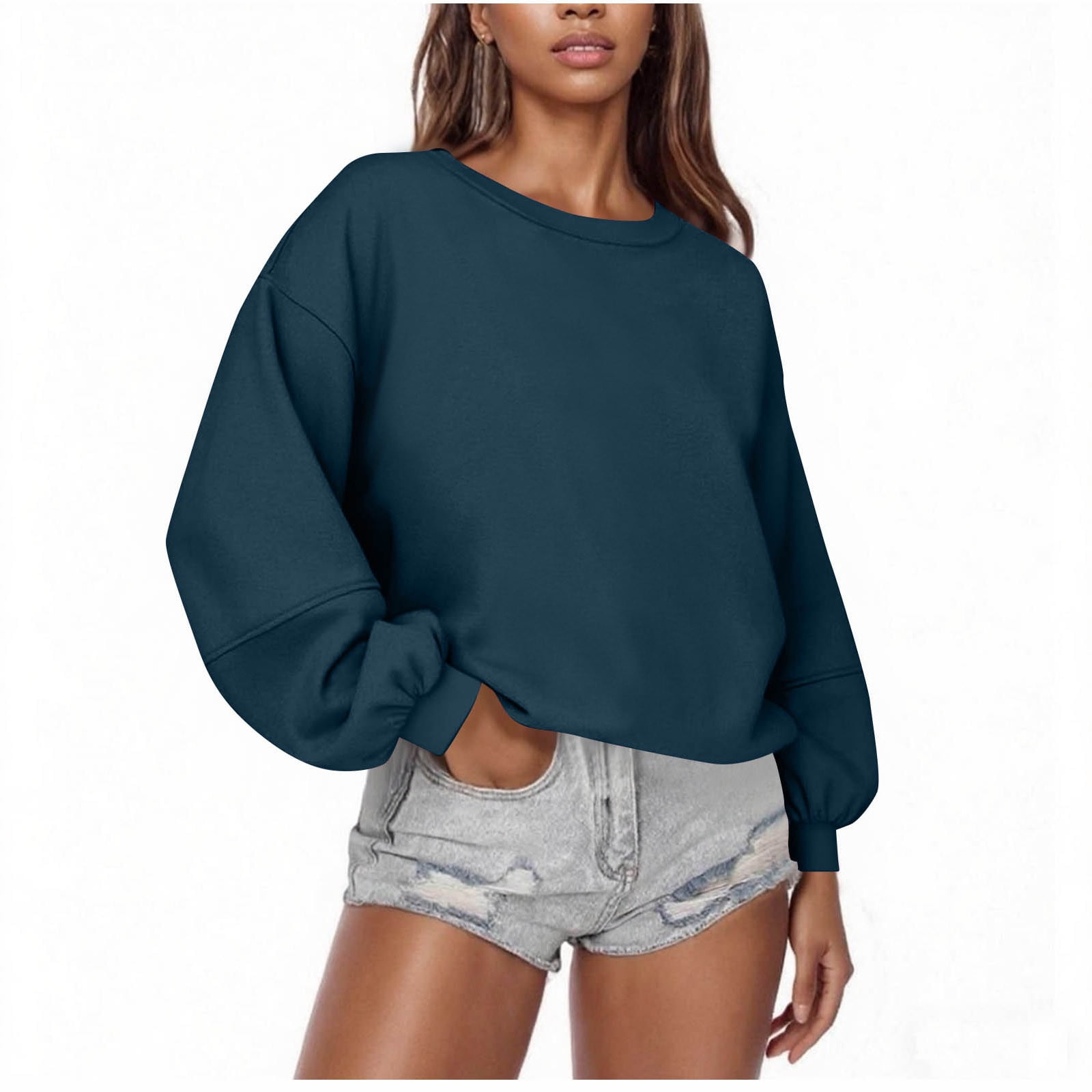 Womens Oversized Fleece Sweatshirts Cute Long Sleee Crewneck Pullover ...