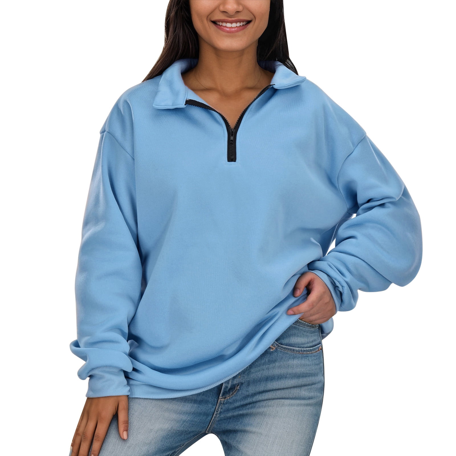 Womens Oversized Half Zip Pullover Long Sleeve Sweatshirt Quarter Zip