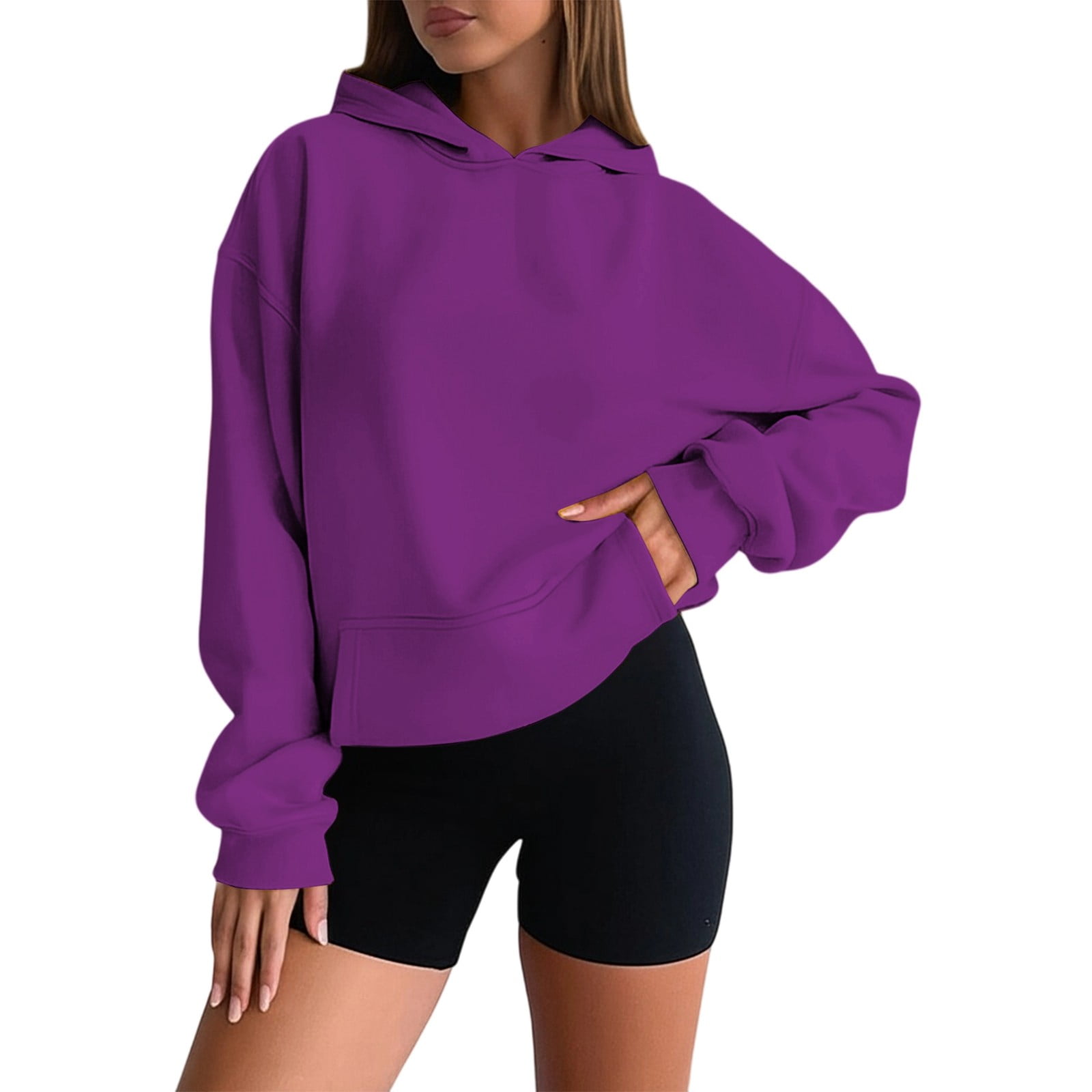 Womens Oversized Hoodies 2025 Solid Long Sleeve Fleece Hooded Basic ...