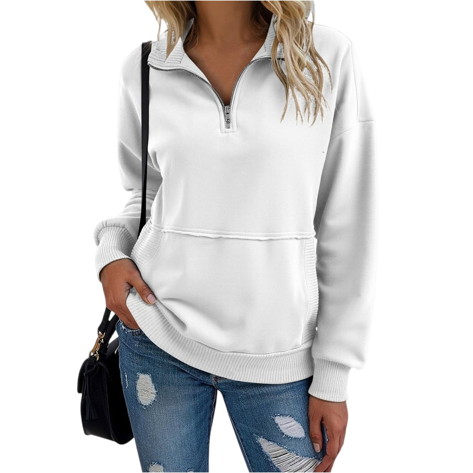 Womens Oversized Pullover Quarter Zip Sweatshirts 2025 Fall Winter Top ...