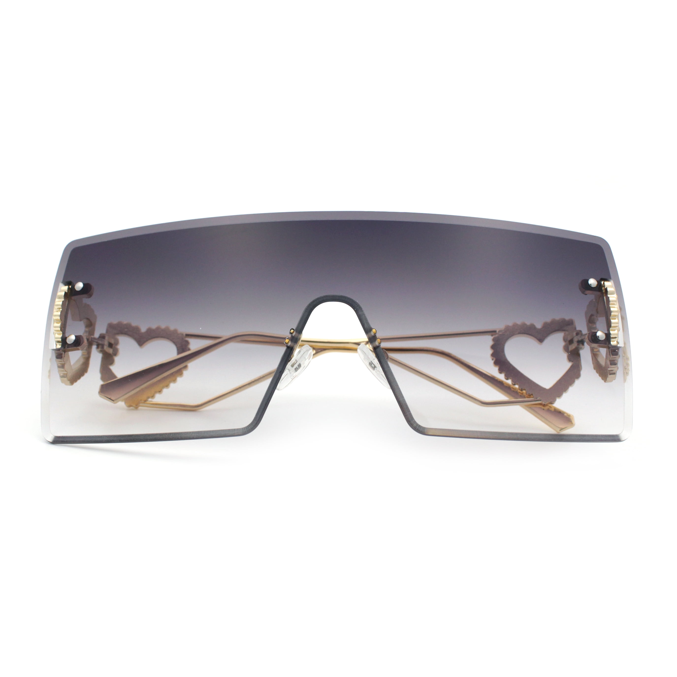 Womens Oversized Rimless Shield Luxury Heart Bling Jewel Hinge ...
