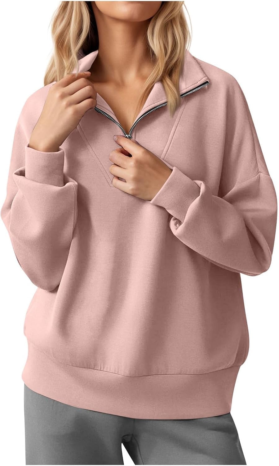 Womens Oversized Sweatshirt Loose Fit Half Zip Pullover Top Casual Long ...