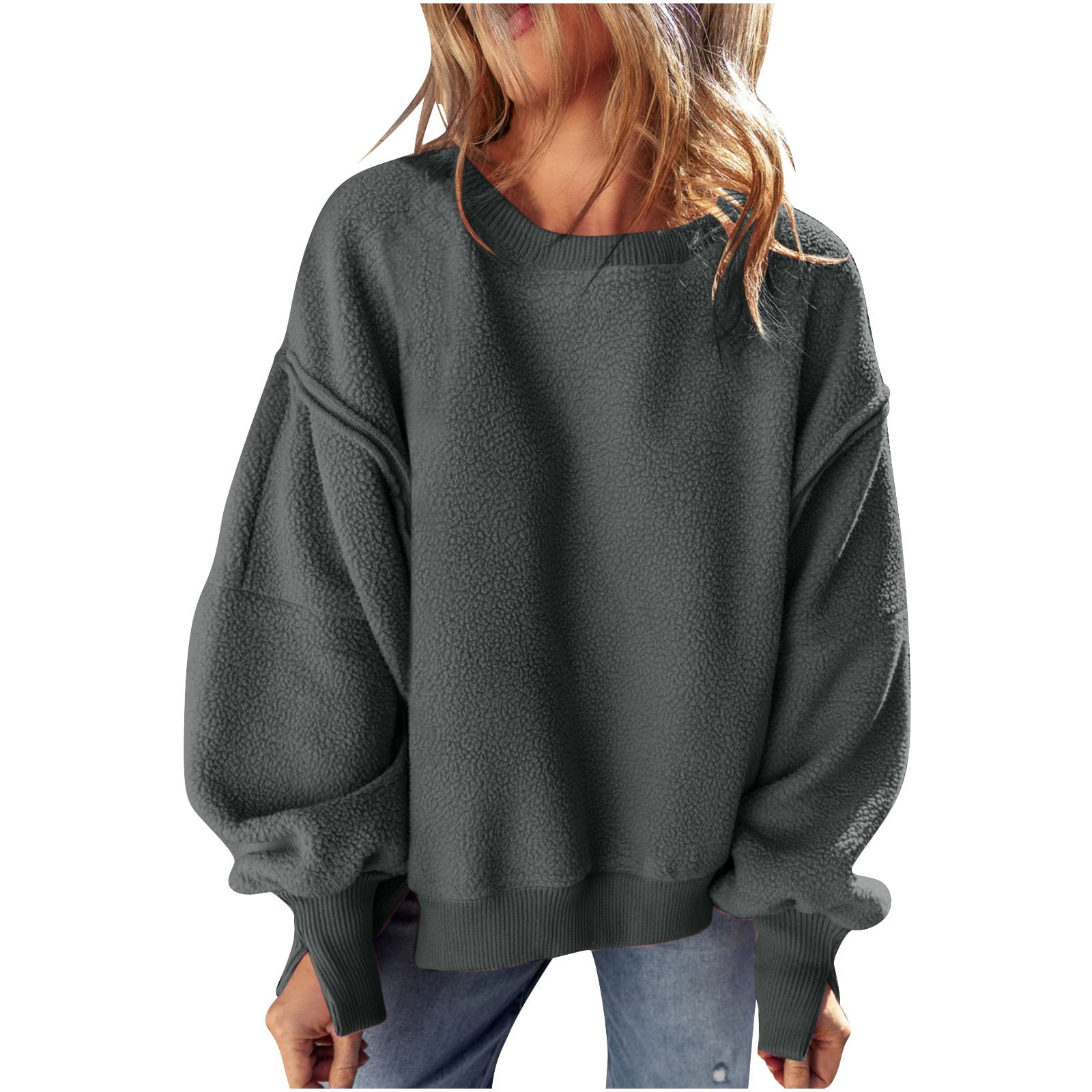 Womens Oversized Sweatshirt Plus Size Winter Pullover Long Sleeve Loose ...
