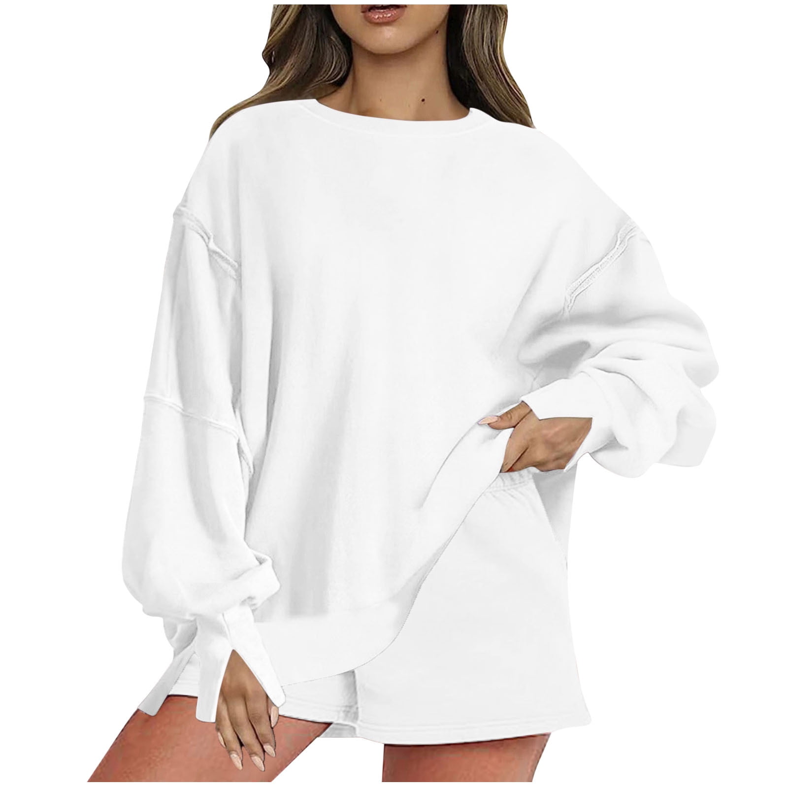 Womens Oversized Sweatshirt Shorts Sets 2 Piece Outfit Lounge Sweat ...