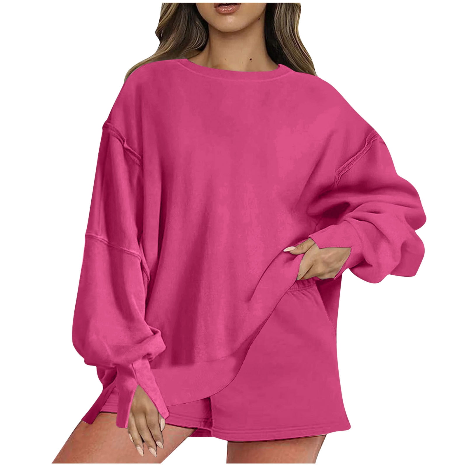 Womens Oversized Sweatshirt Shorts Sets 2 Piece Outfit Lounge Sweat ...