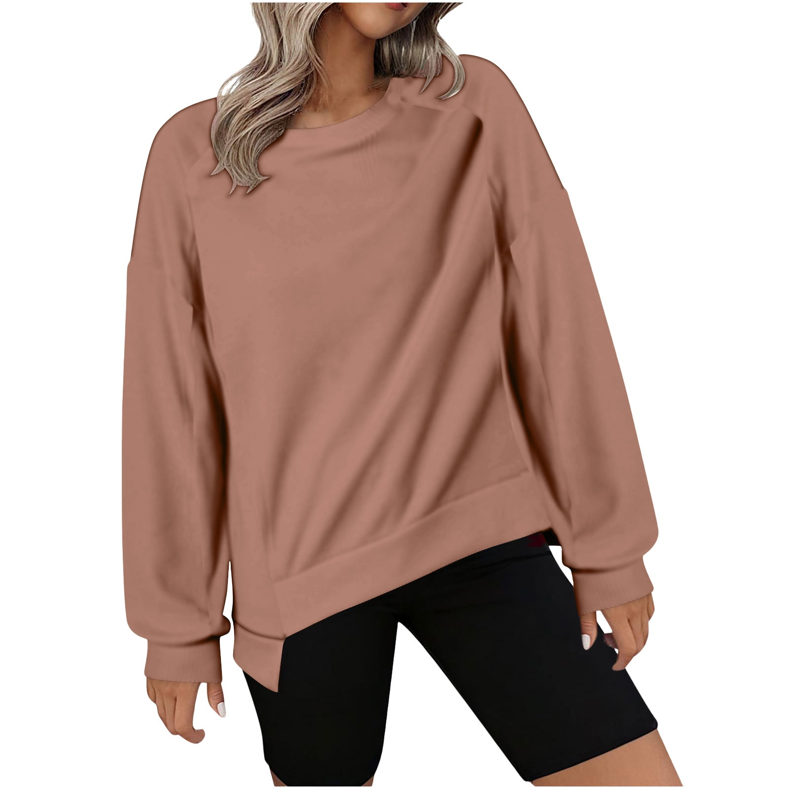 Womens Oversized Sweatshirts Crewneck High Low Shirts Long Sleeve ...