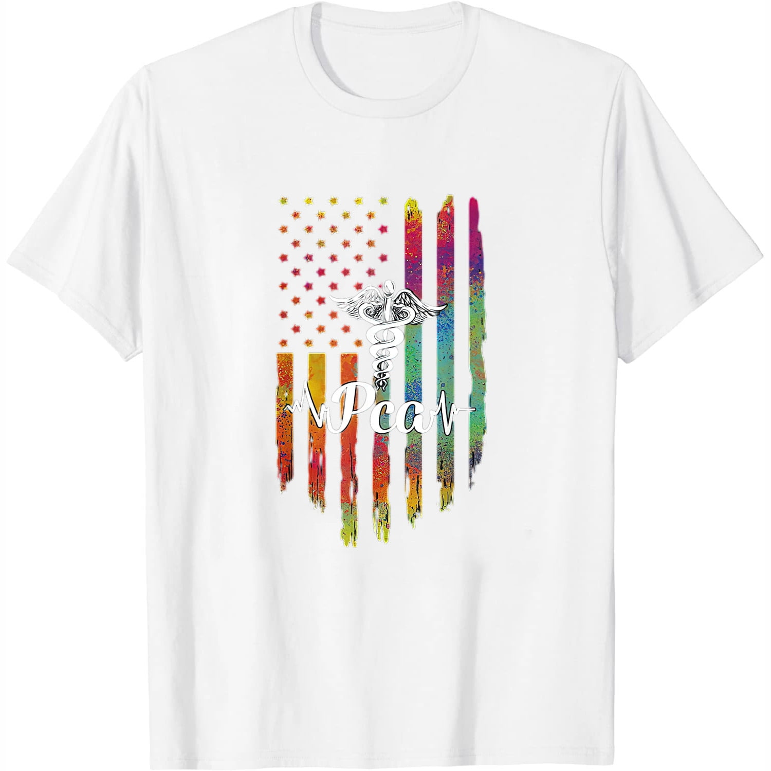 Womens PCA Caduceus American Flag USA Patient Care Assistant T-Shirt ...