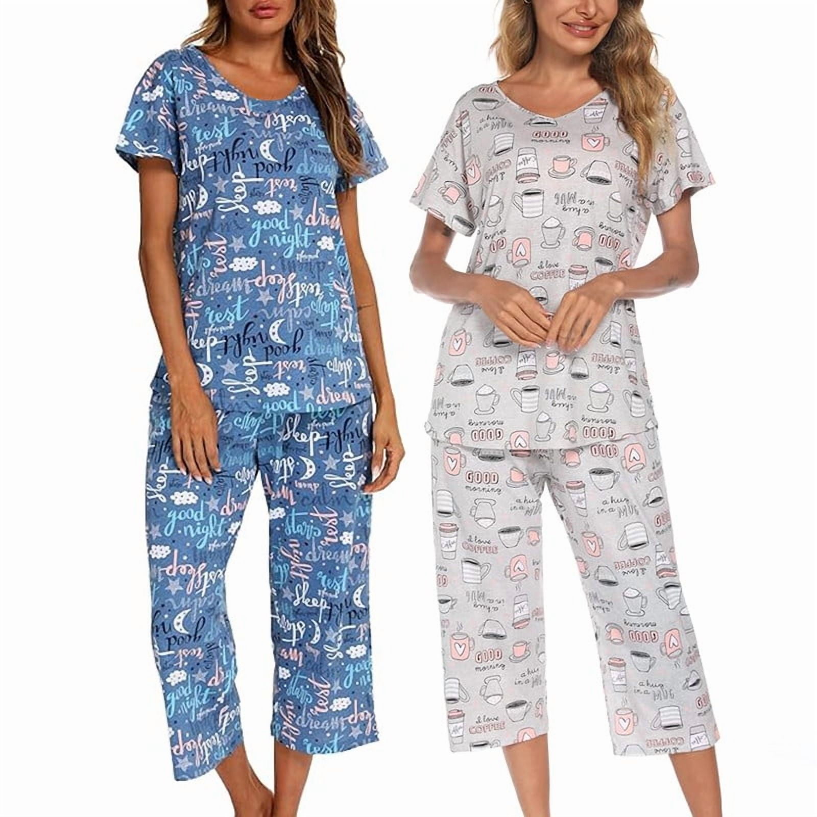Womens Pajama Cotton Pajama Sets Soft Capri Sleepwear Sets - Walmart.com