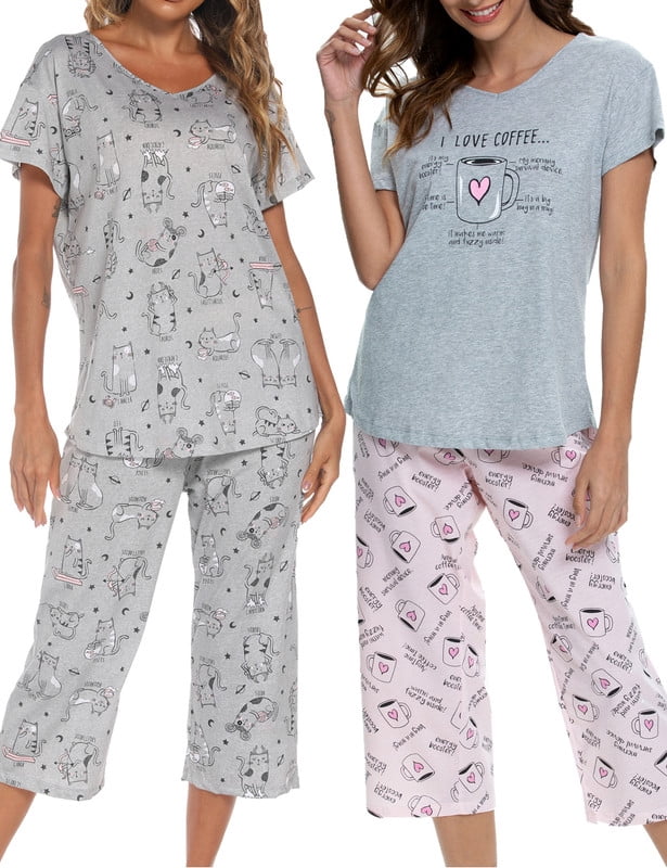Womens Pajama Cotton Pajama Sets Soft Capri Sleepwear Sets - Walmart.com
