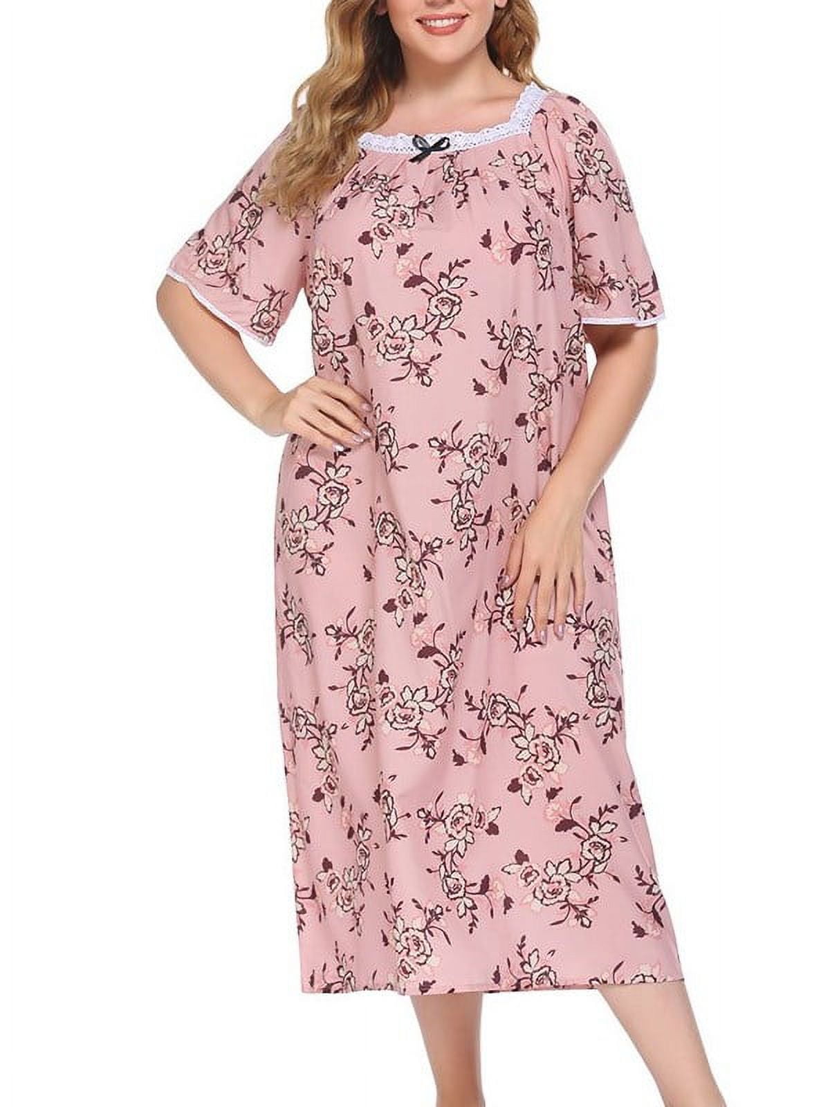 Womens Pajama Plus Size Sleepwear, Short Sleeve Comfy Nightshirt Print ...