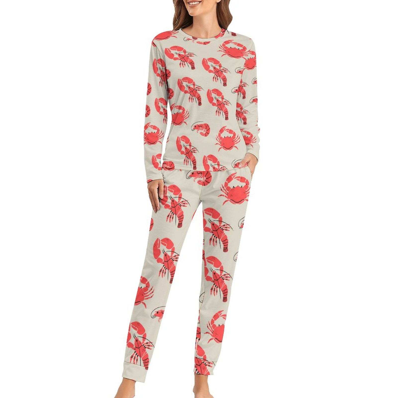 Womens Pajama Sets, Crab Lobster 1 2 Piece Pjs Sets Long Sleeve Top and ...