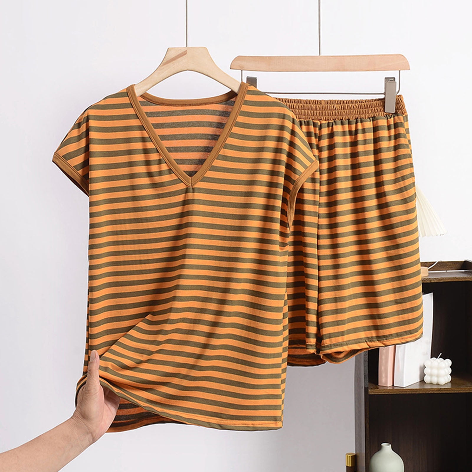 Womens Pajama Sets Soft Comfy Pjs Striped Matching Summer Outfits Short ...