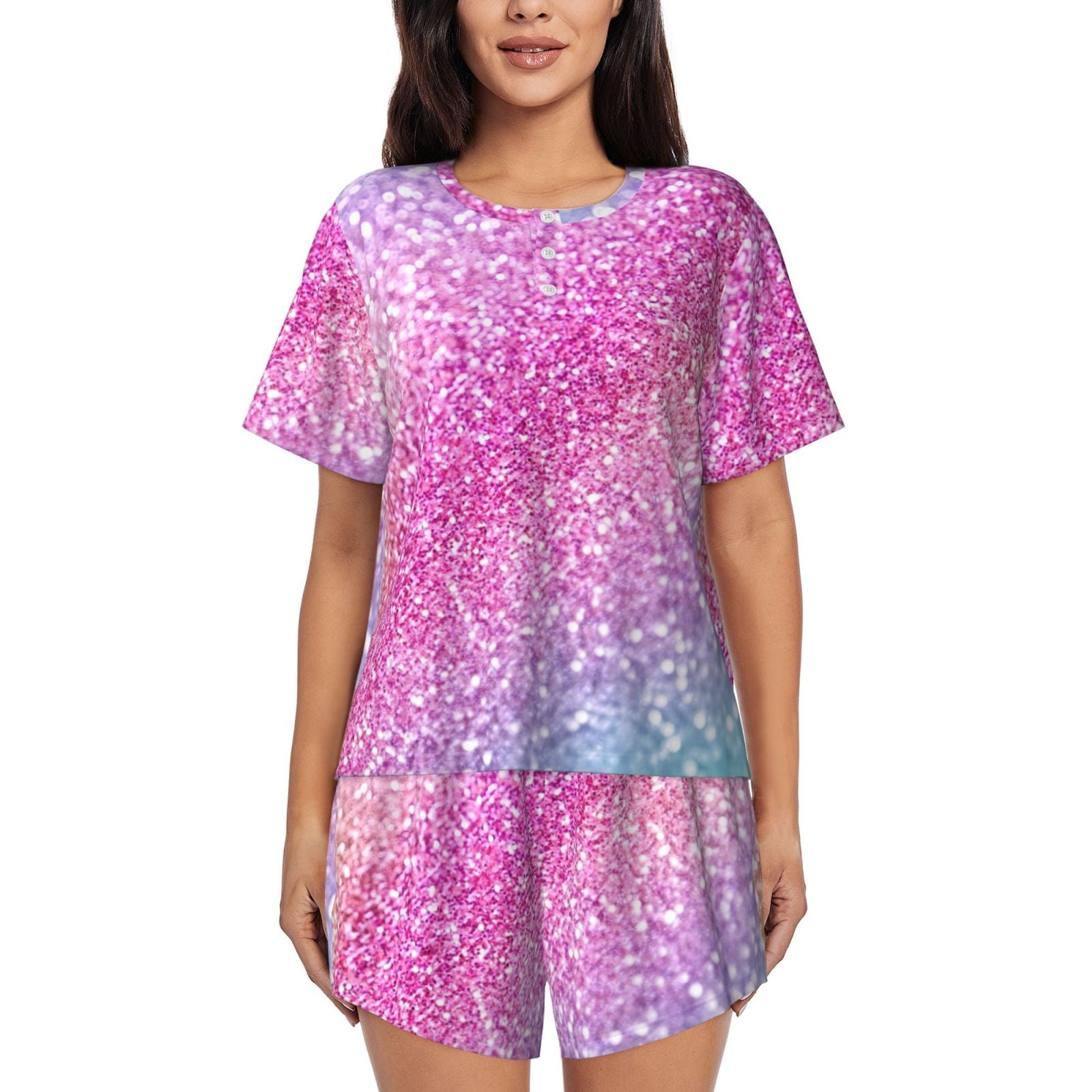 Womens Pajama Sets With Pocket, Fun Rainbow Pink Lounge Sets Short ...