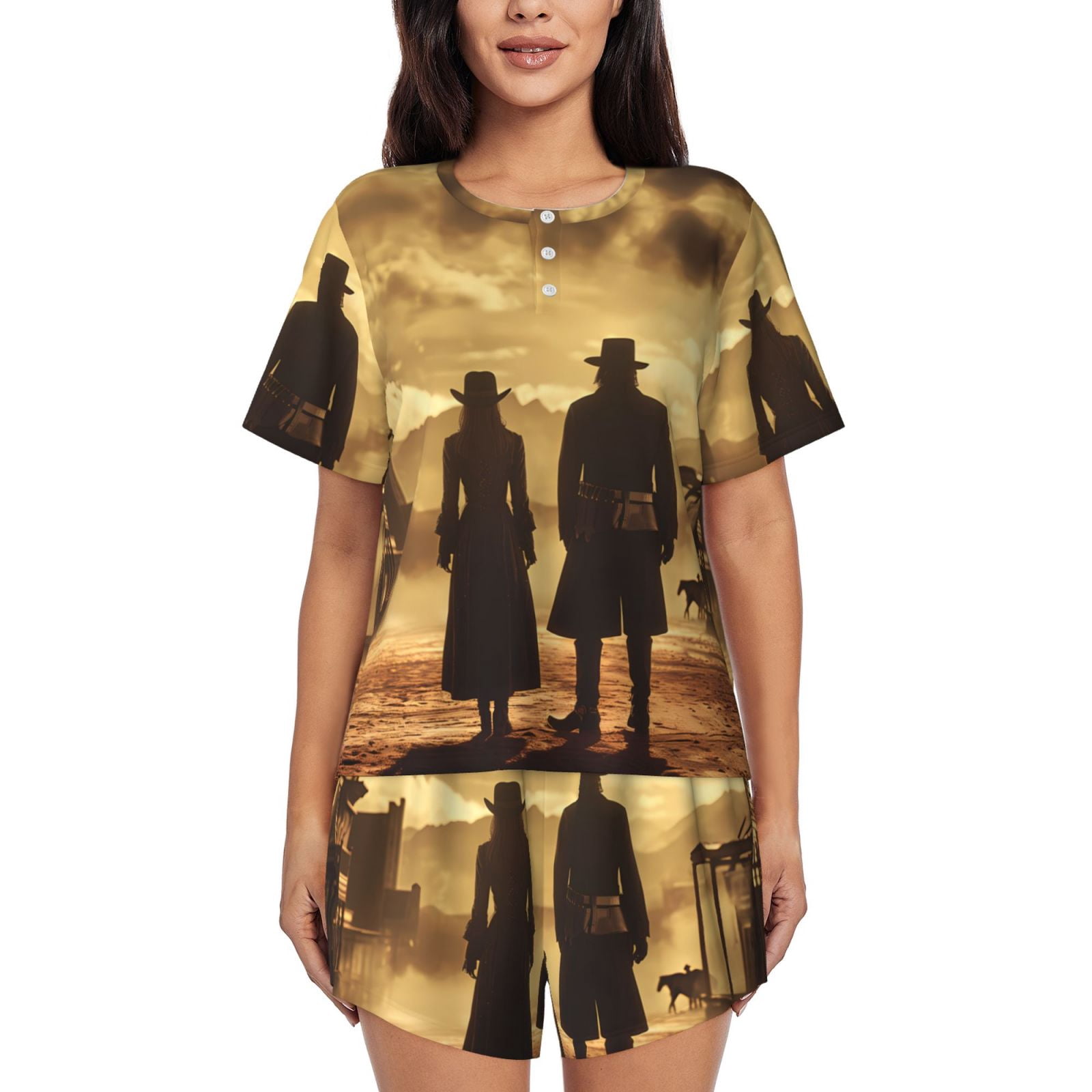 Womens Pajama Sets With Pocket, Industrial Style Western Cowboy Lounge ...