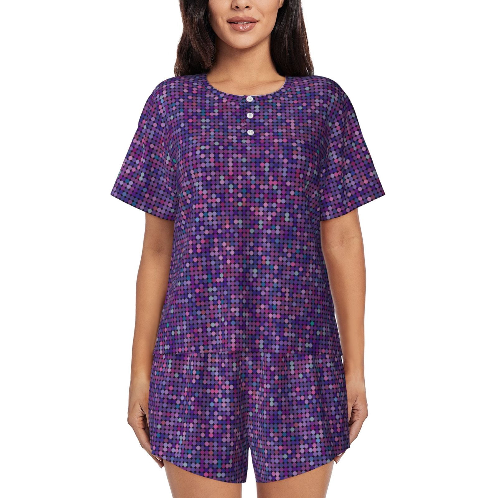 Womens Pajama Sets With Pocket, Lightning Purple Glitter B Lounge Sets ...