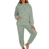 Womens Pajamas 2 Piece Solid Color Hooded Loungewear Fall Winter ...