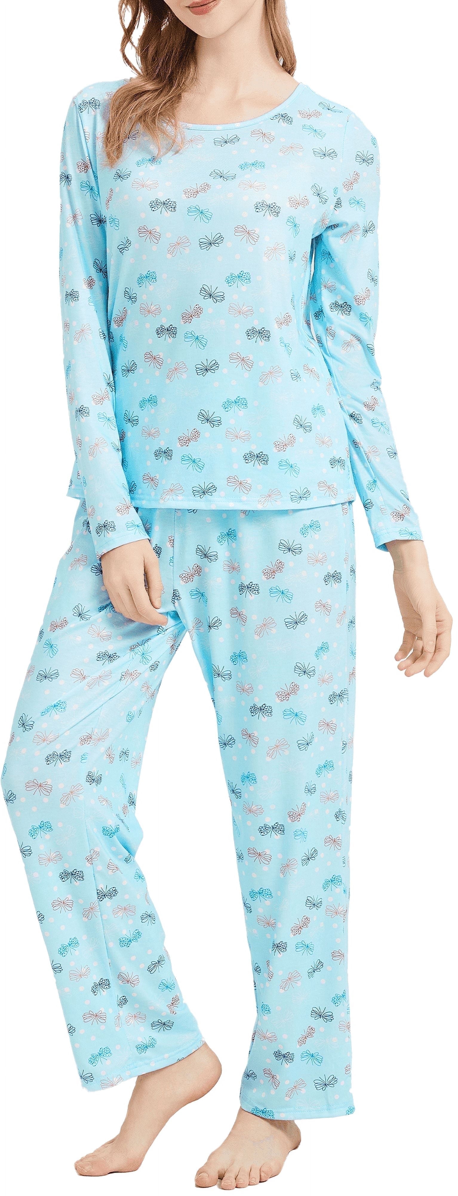 Womens Pajamas Set Long Sleeve Pjs Crew Neck Lounge Wear Fall Soft 2 ...