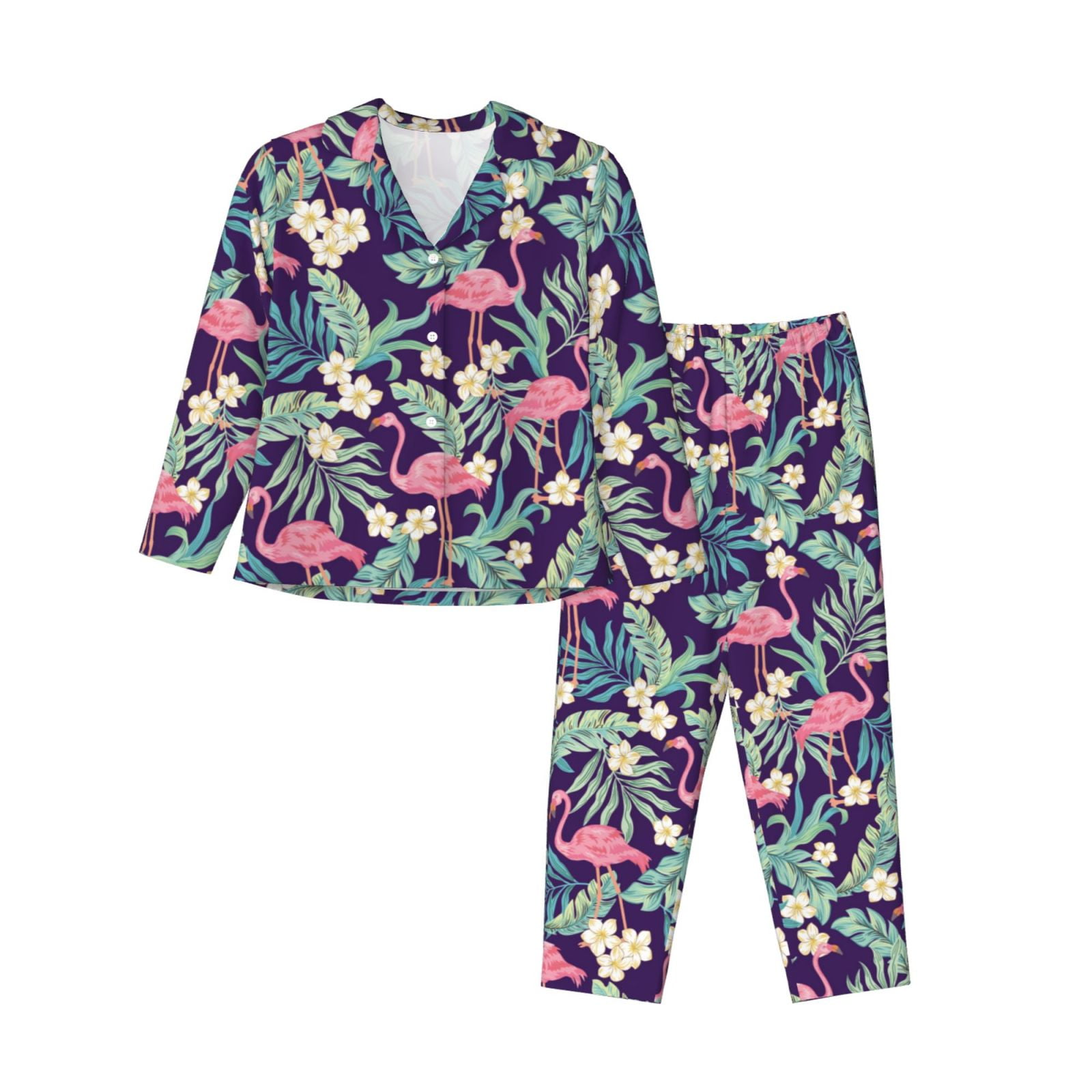 Womens Pajamas Sets 2 Pack - Bird Flowers leaves Long Sleeve Sleepwear ...