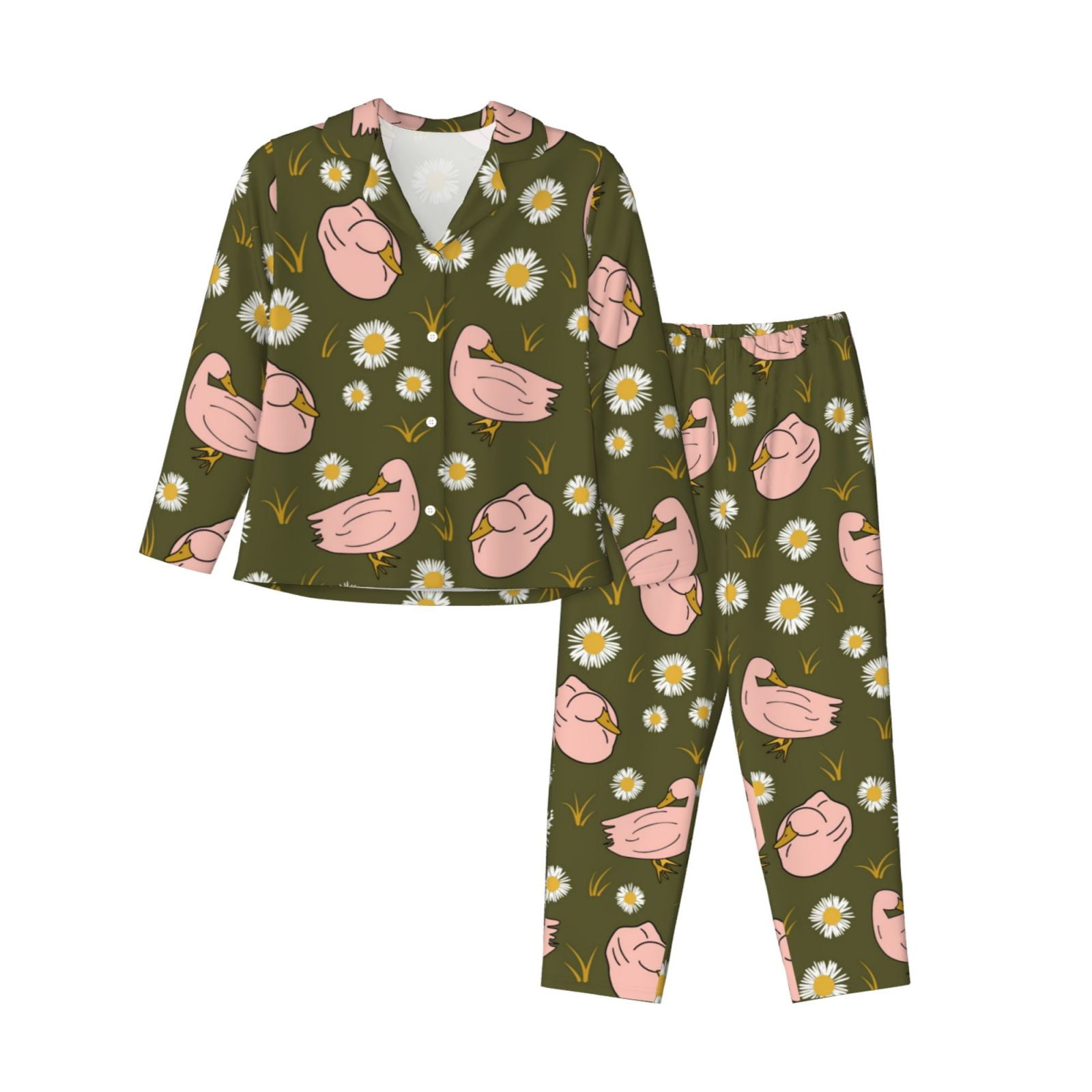 Womens Pajamas Sets 2 Pack - Cartoon Pink Cute Duck Daisy Long Sleeve ...