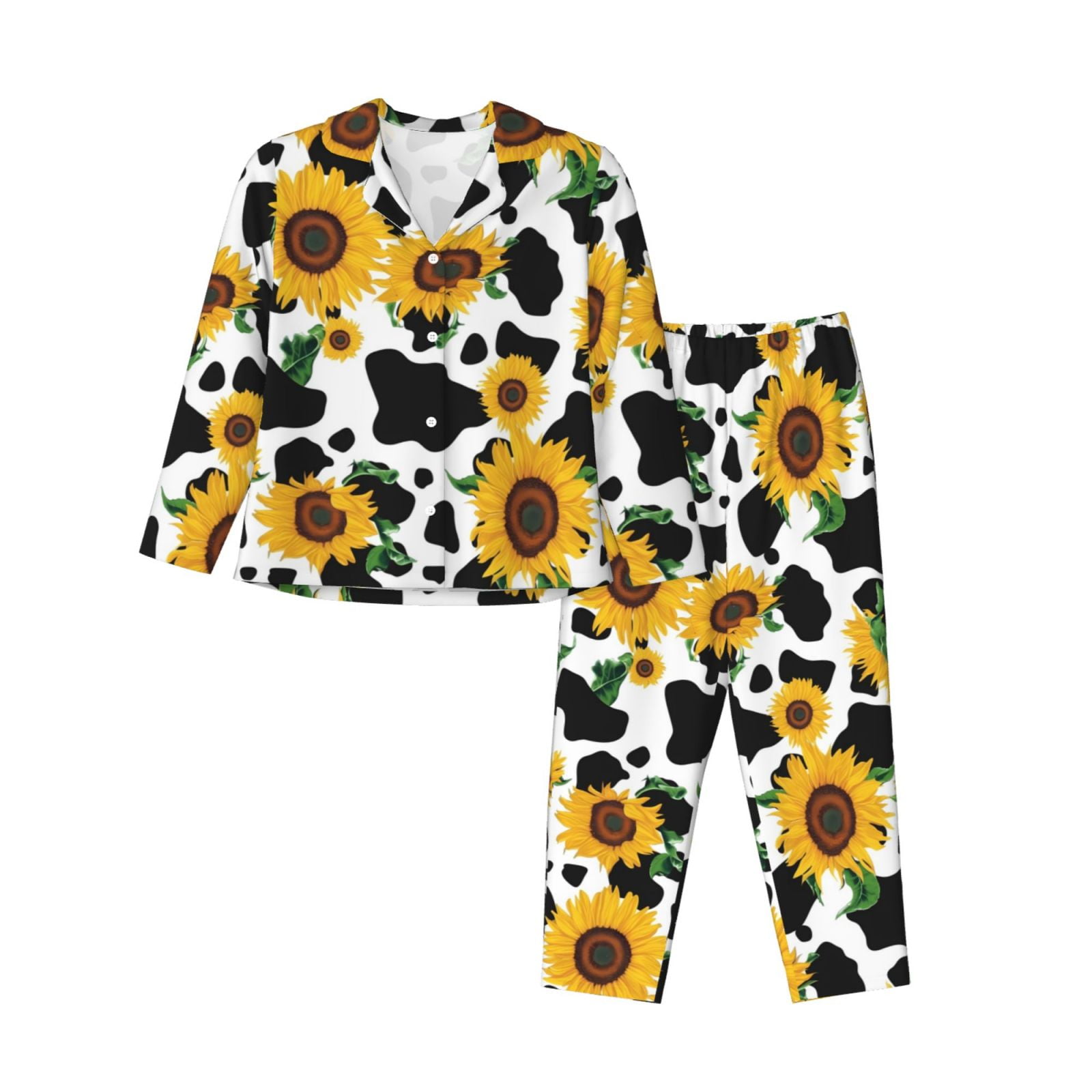 Womens Pajamas Sets 2 Pack - Cute Cow Print Sunflower D Long Sleeve ...
