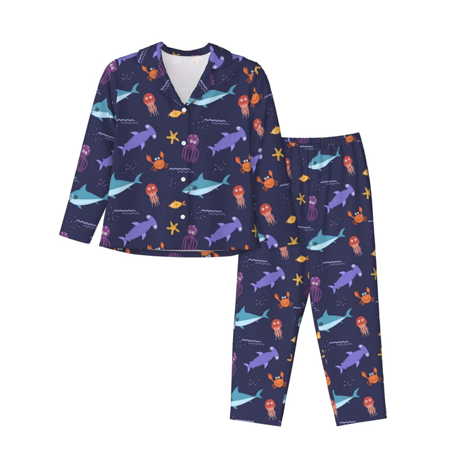 Womens Pajamas Sets 2 Pack - Cute Shark Octopus Crab Starfish Long ...