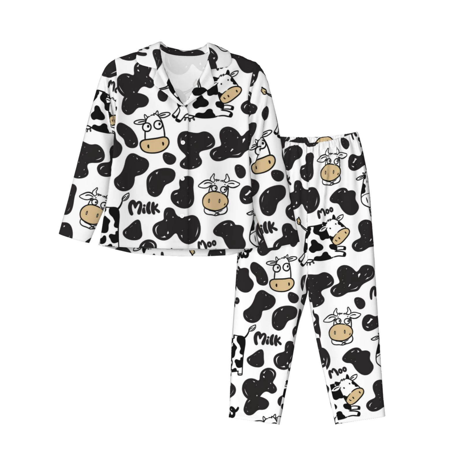 Womens Pajamas Sets 2 Pack - Edgy Cartoon Cute Cow Black White Long ...