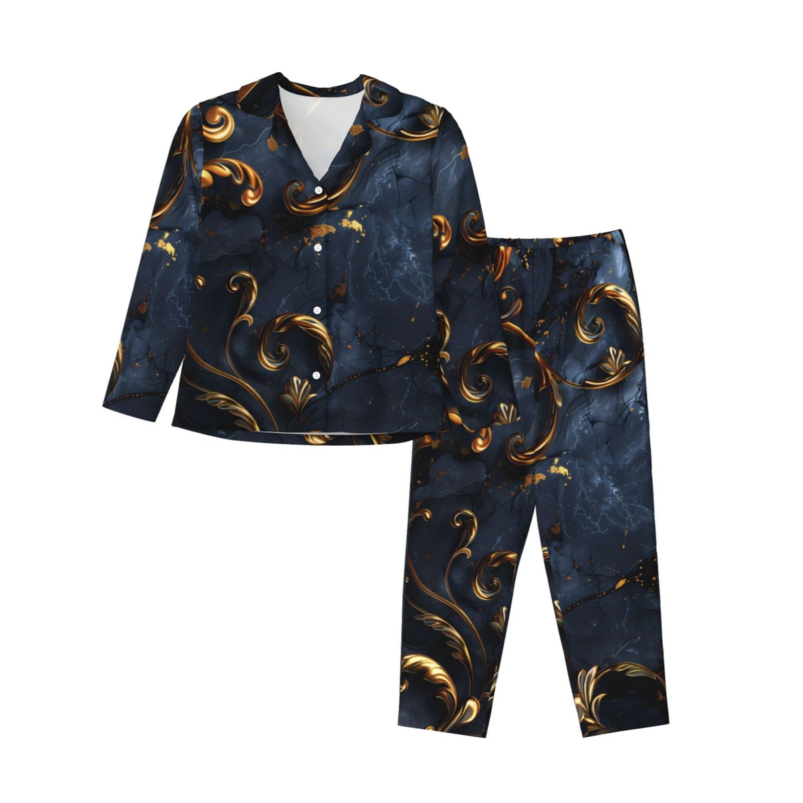 Womens Pajamas Sets 2 Pack - Elegant Gold Scrollwork Long Sleeve ...