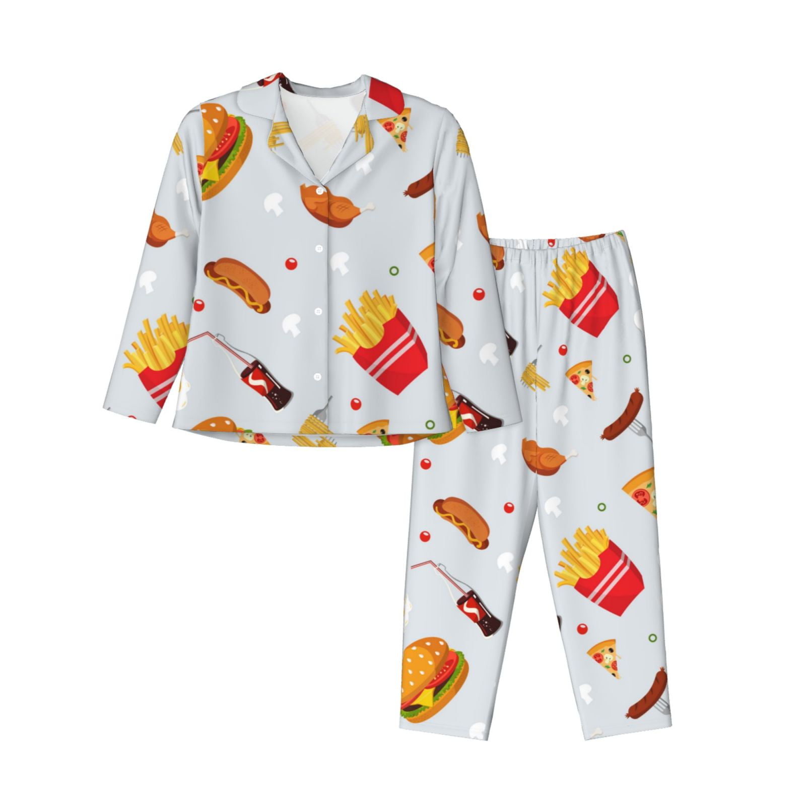 Womens Pajamas Sets 2 Pack - Hot Dog Coke Burger Pizza Long Sleeve ...
