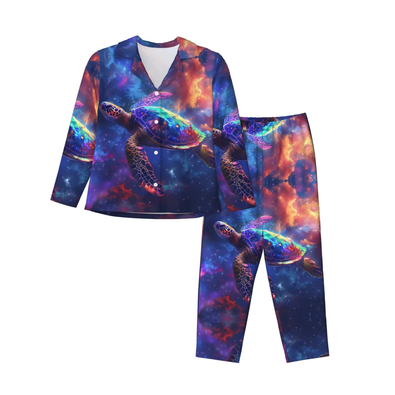 Womens Pajamas Sets 2 Pack - Starry Sky Turtle Long Sleeve Sleepwear ...