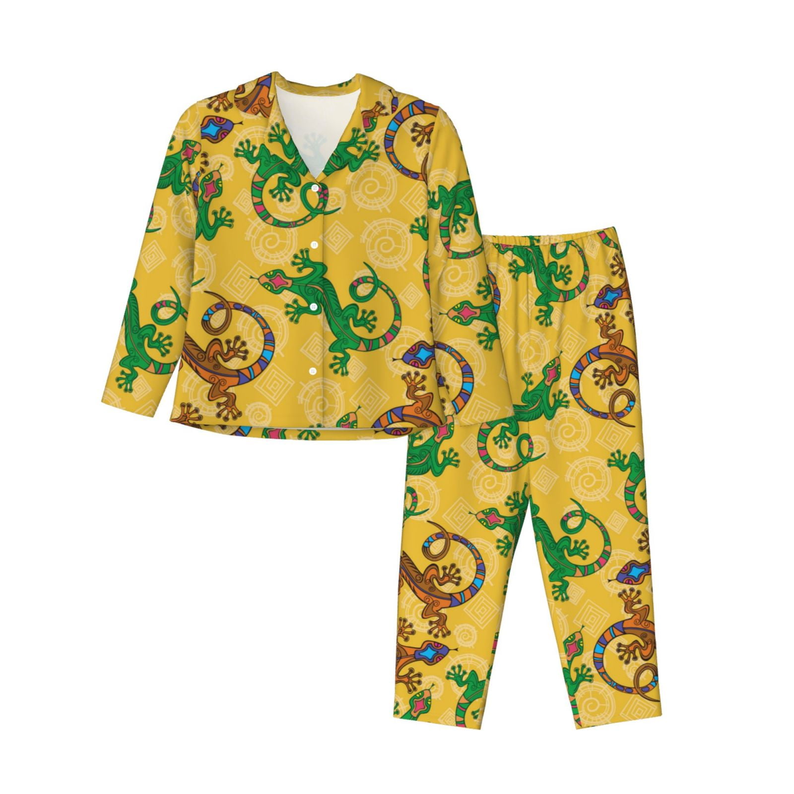Womens Pajamas Sets 2 Pack - Tropical Funny Lizard Yellow Long Sleeve ...