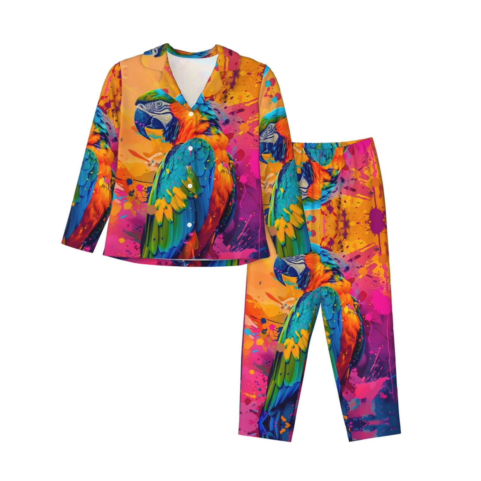 Womens Pajamas Sets 2 Pack - Vibrant Parrot Splash Art Long Sleeve ...