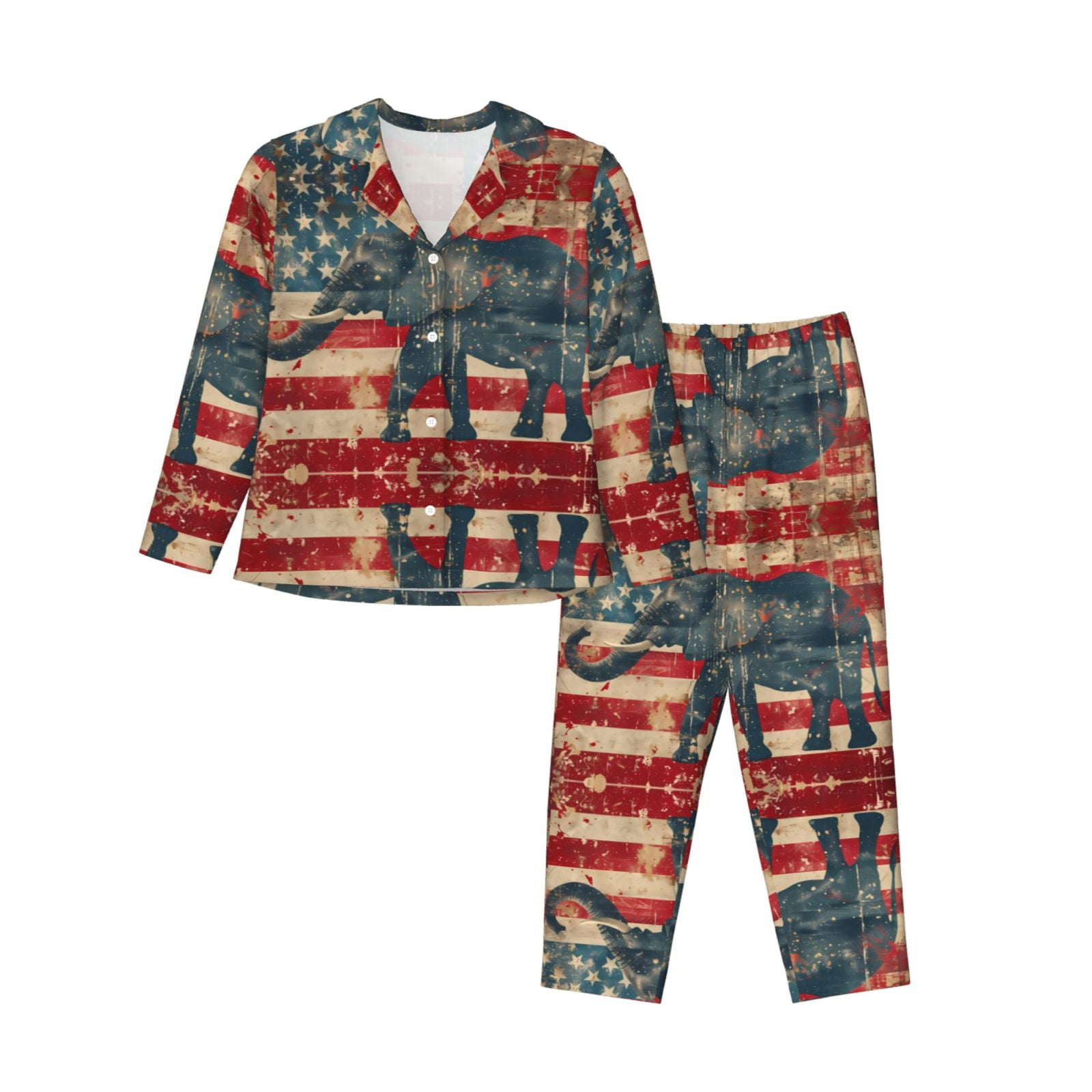 Womens Pajamas Sets 2 Pack - Vintage American Flag Elephant Long Sleeve ...