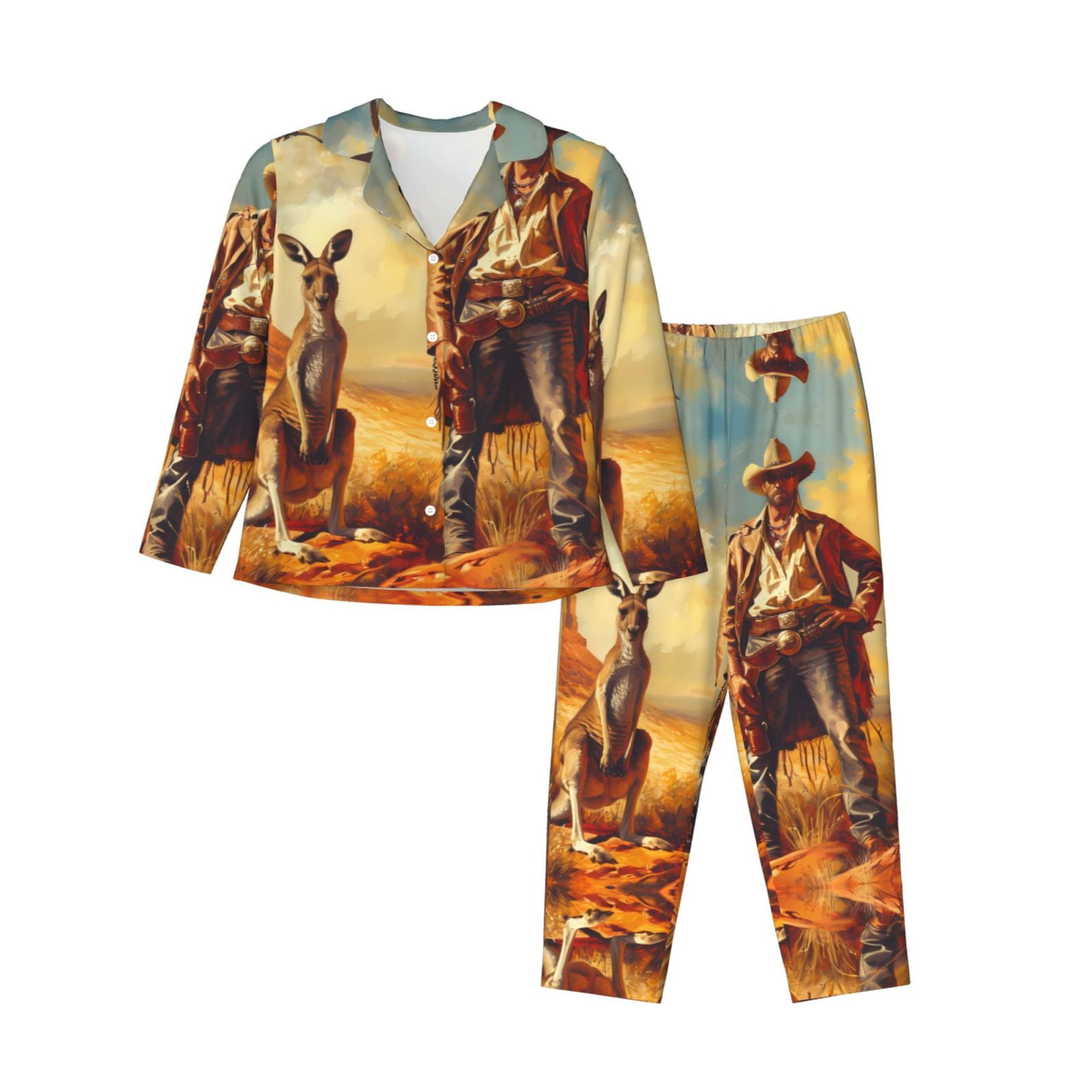 Womens Pajamas Sets 2 Pack - Western Cowboy Kangaroo Long Sleeve ...
