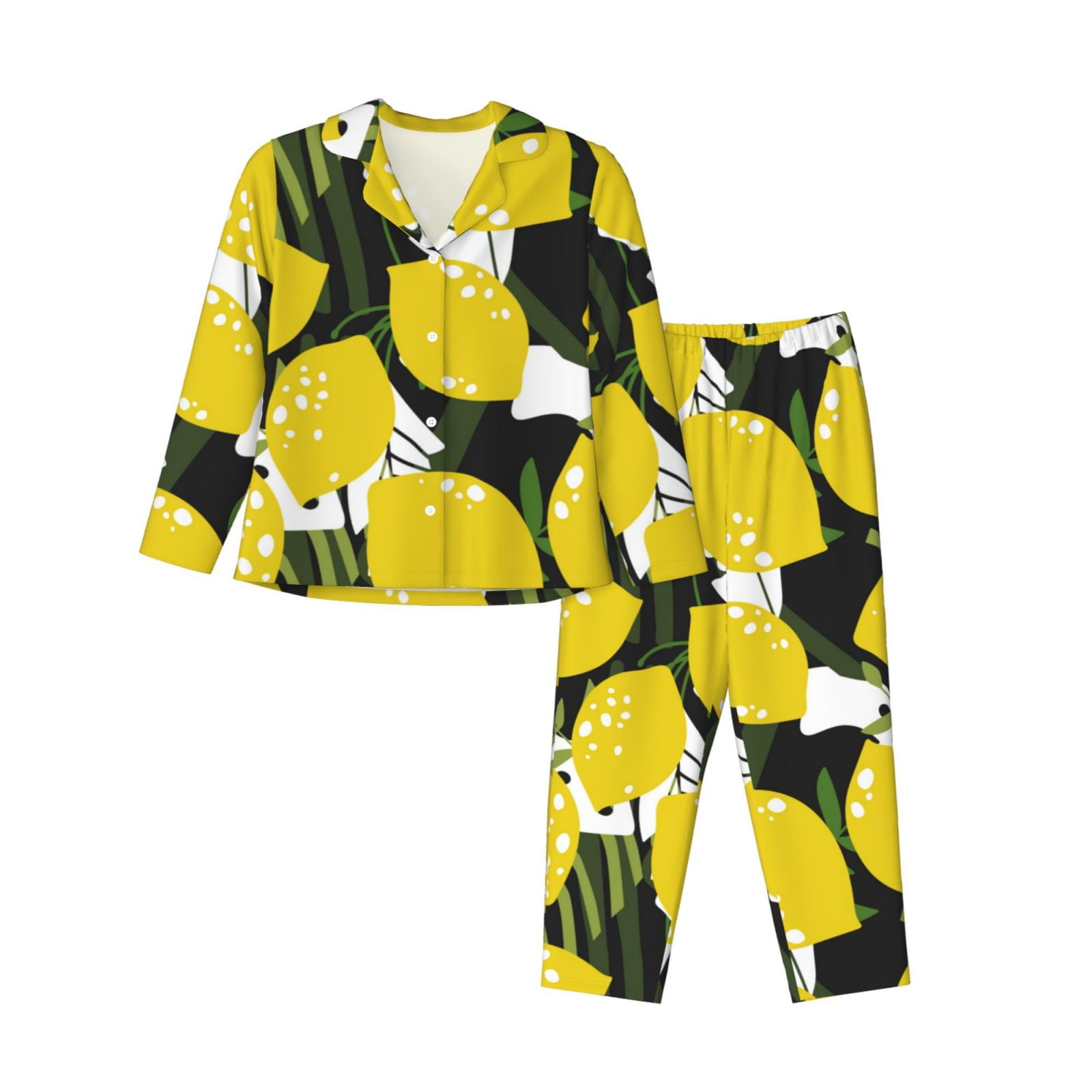 Womens Pajamas Sets 2 Pack - yellow Lemon tree Long Sleeve Sleepwear ...