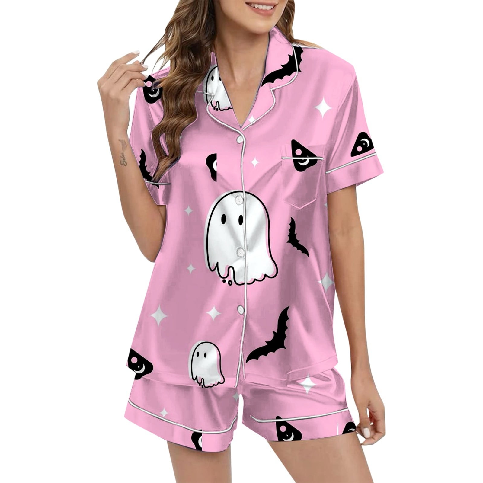 Womens Pajamas Two Piece Set Short Sleeve V Neck Shorts Comfortable ...