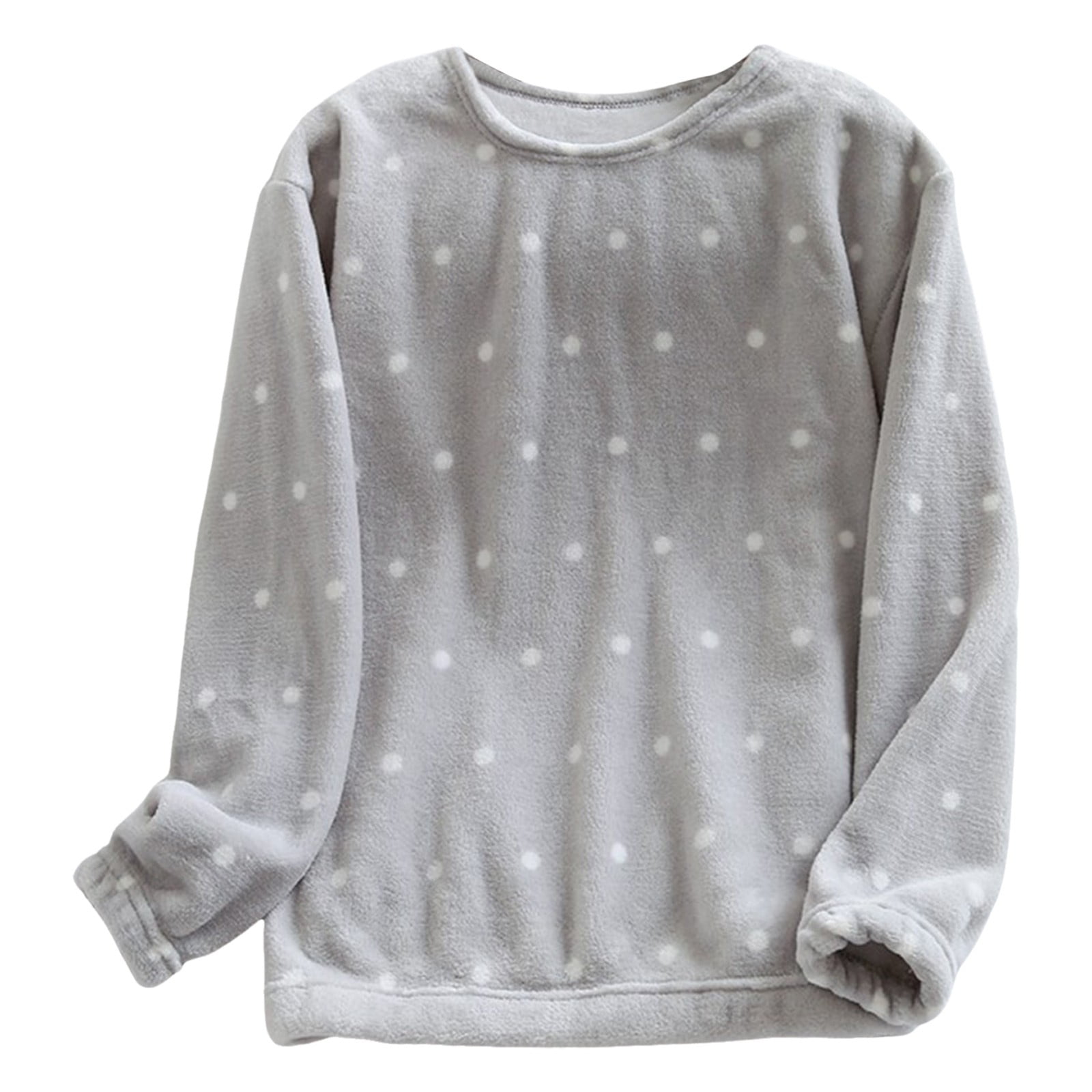 Womens Pajamas Winter Dots Print Long Sleeve Velvet Cute Pullover Crew ...