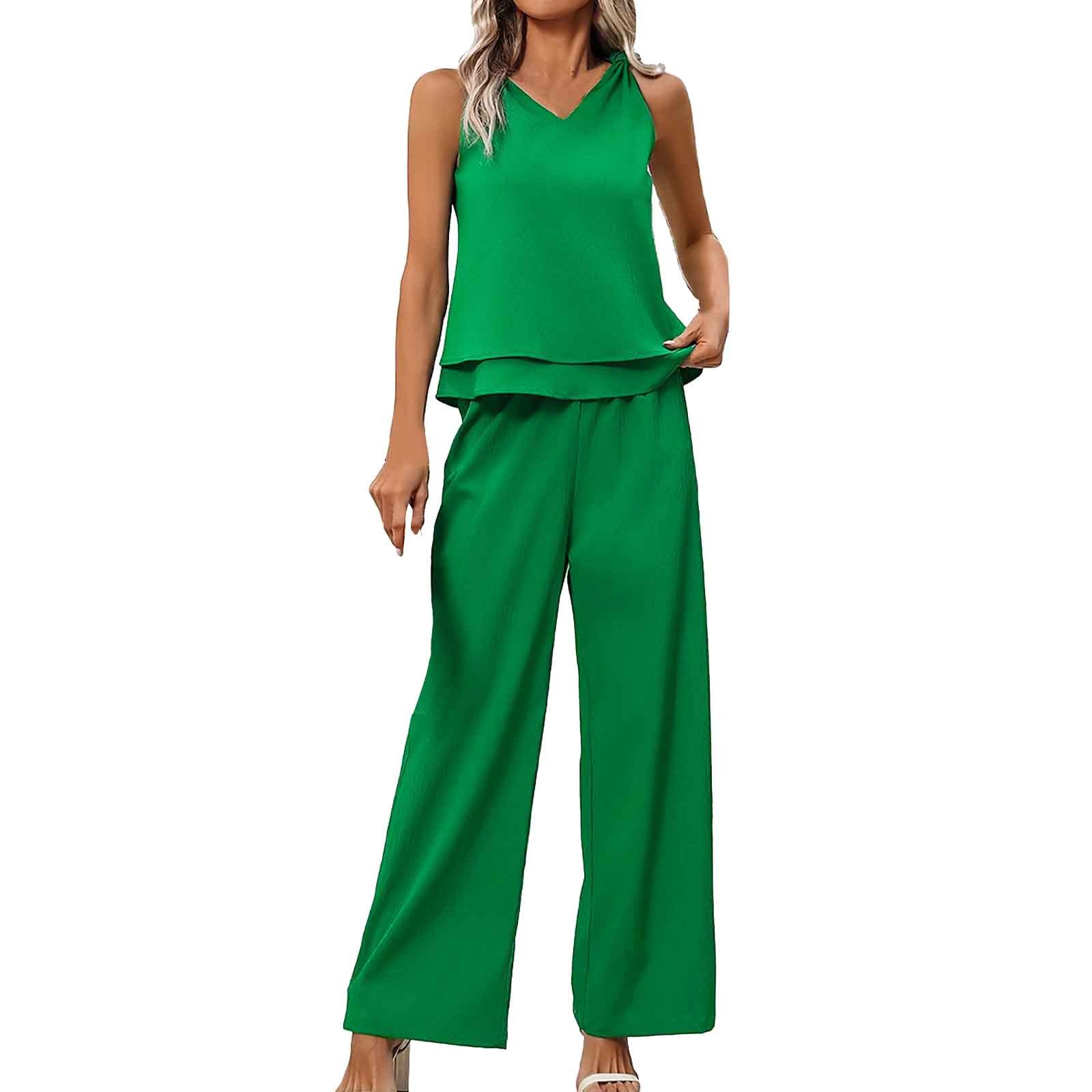 Womens Pant Suit A Double Layered Small Vest And Wide Leg Long Pants ...